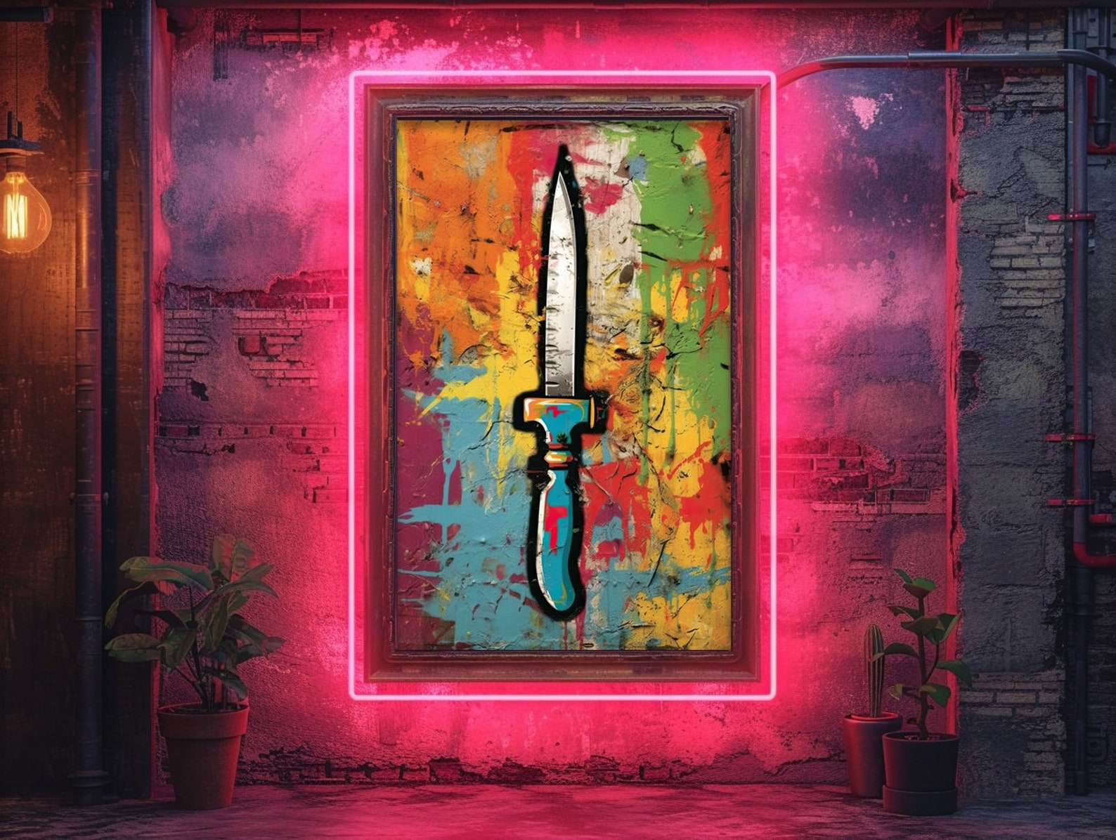 Dagger Knife Graffiti Wall Art, Digital Download, Colorful Knife Wall ...