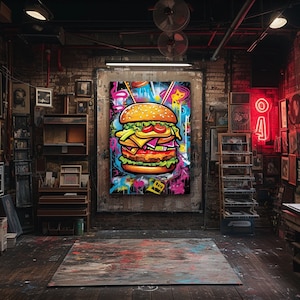 Hamburger Graffiti Wall Art, Burger Printable Digital, Modern, Urban ...
