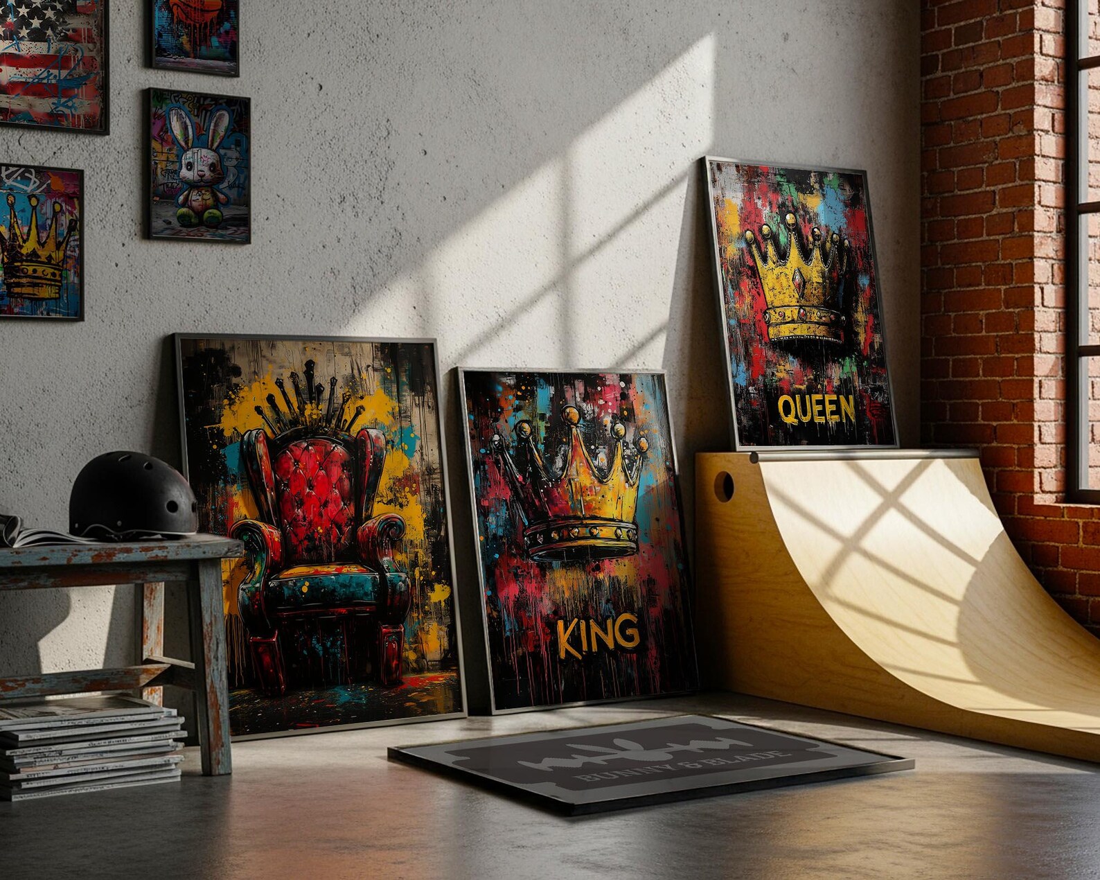Crown Graffiti Wall Art Set of 3, King Queen Throne Prints, Urban ...