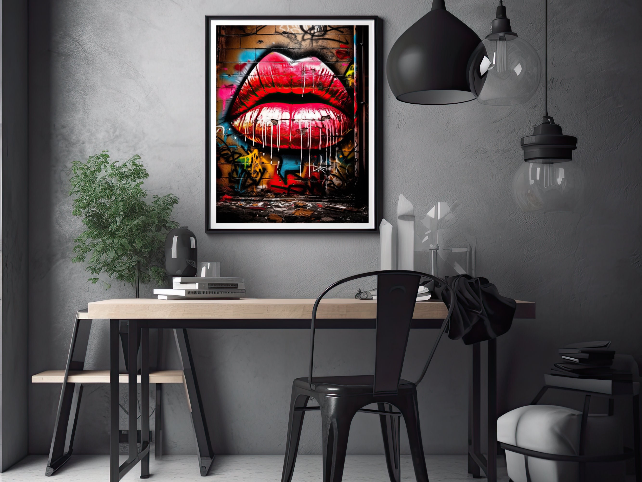 Lips Graffiti Wall Art Printable Art Download Sexy Lips Wall - Etsy
