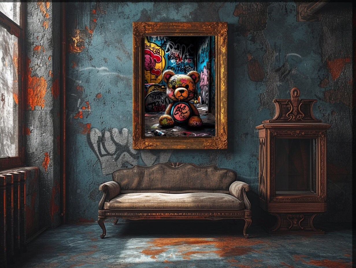 Teddybär-Graffiti-Wandkunst, digitaler Download Druck, moderne ...