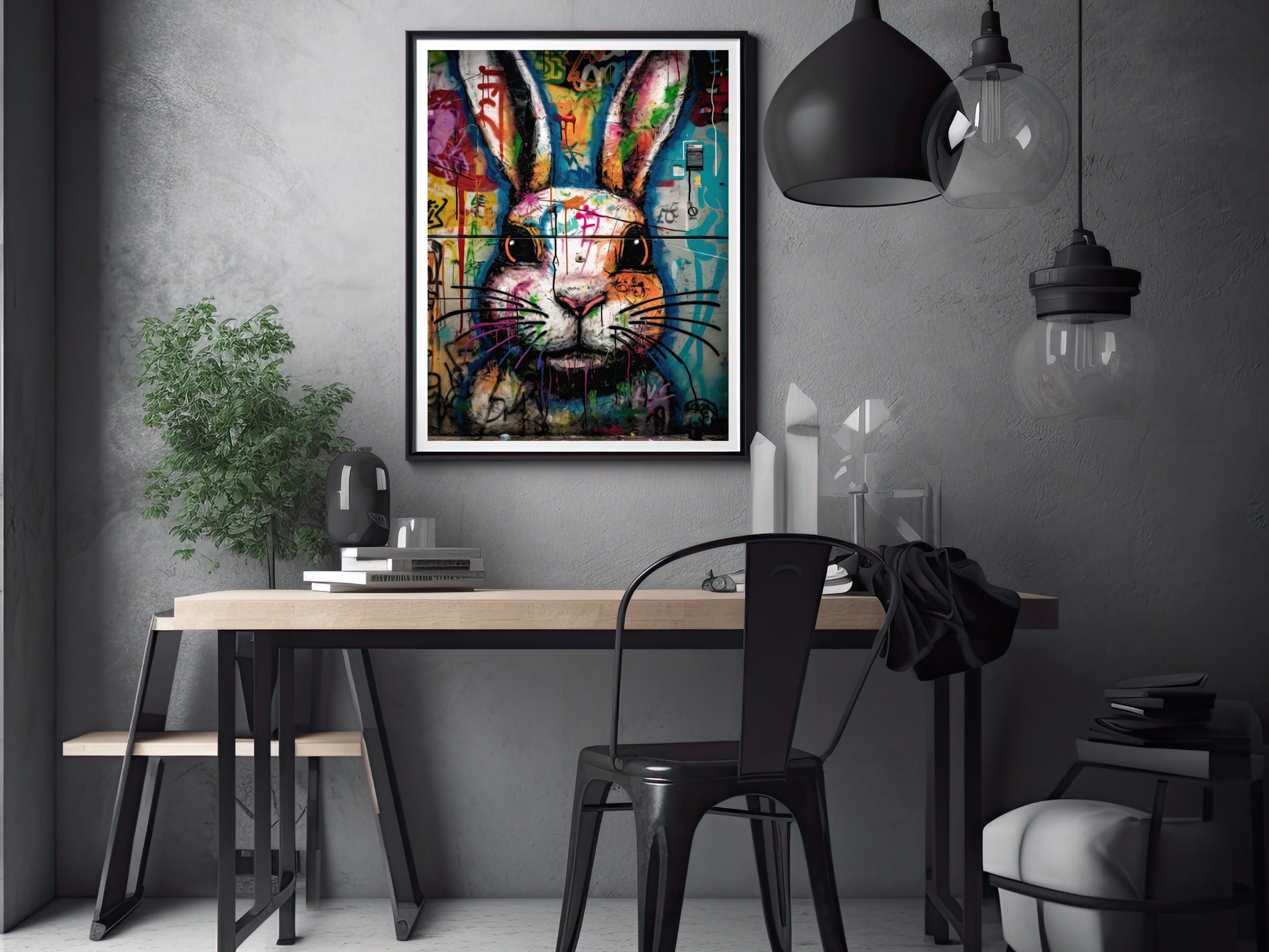 Bunny Graffiti Wall Art Animal Cute Rabbit Bunny Graffiti - Etsy