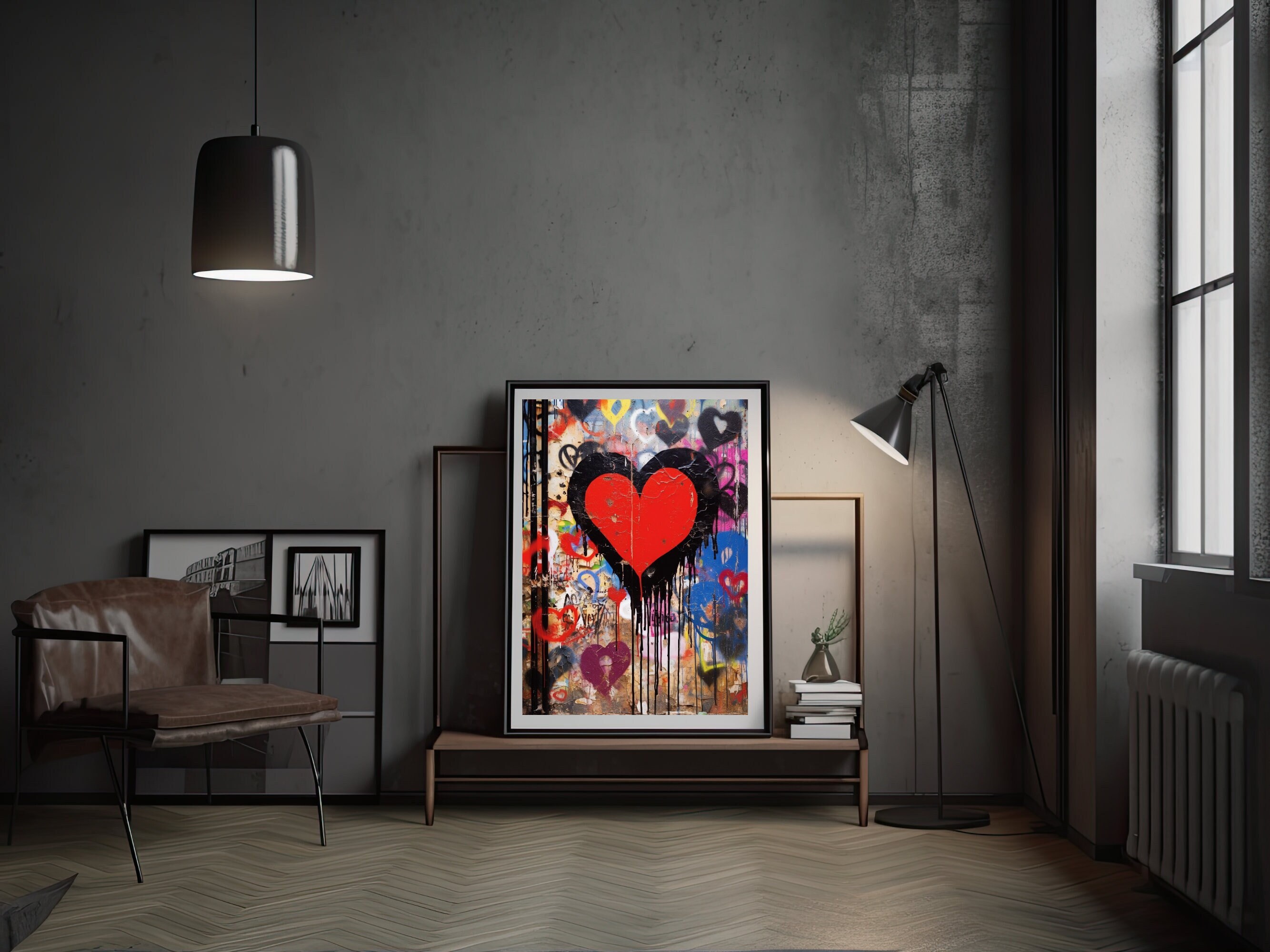 Heart Graffiti Wall Art, Digital Download, Colorful Love Heart Street ...