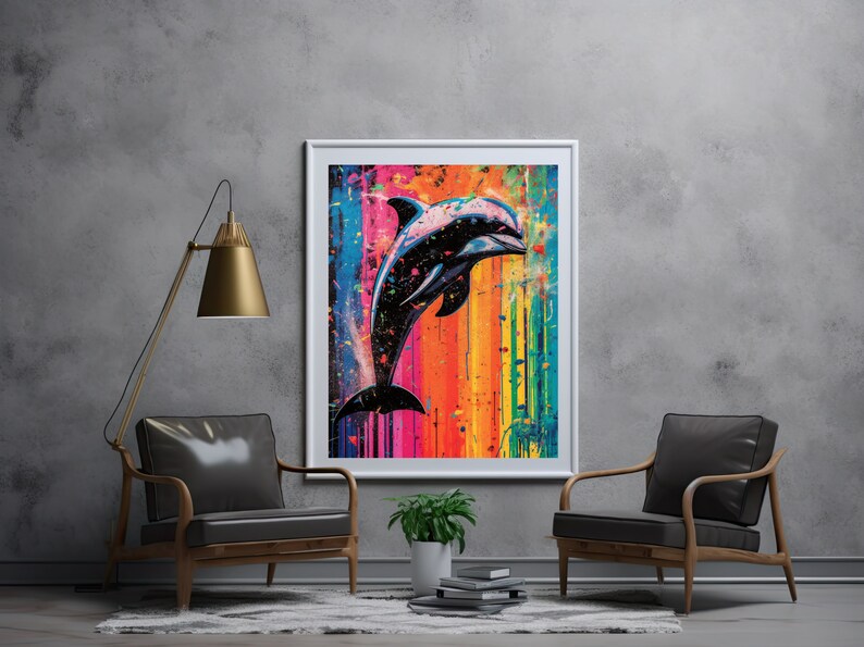 Dolphin Graffiti Wall Art Printable Digital Colorful Dolphin - Etsy