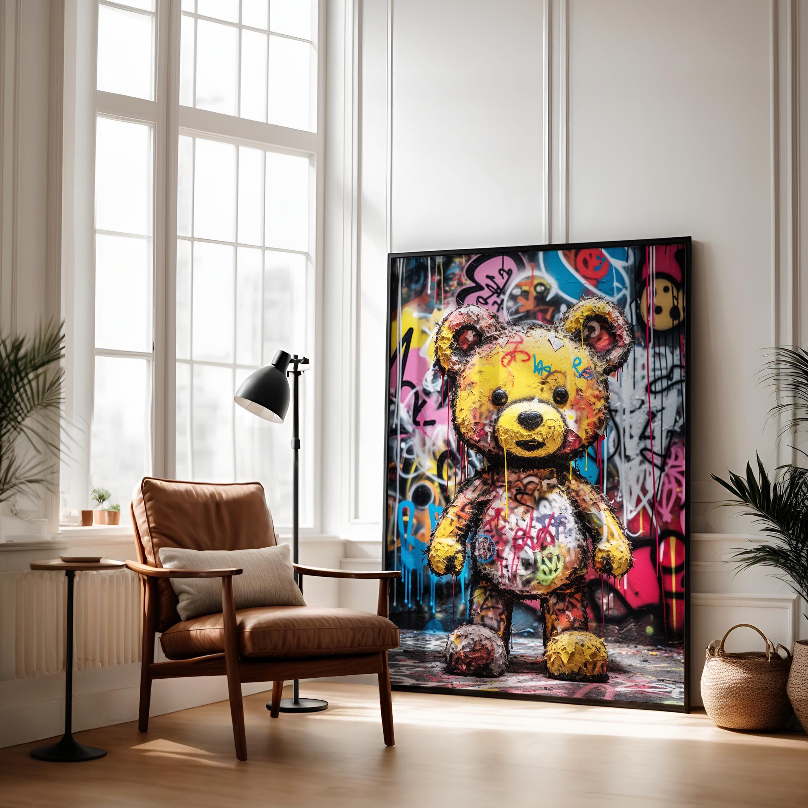 Banksy-inspired Teddy Bear Graffiti, Vibrant Urban Street Art, Modern ...