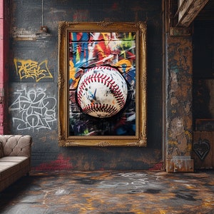 Vibrant Baseball Graffiti Art Print, Digital Sports Wall Decor ...