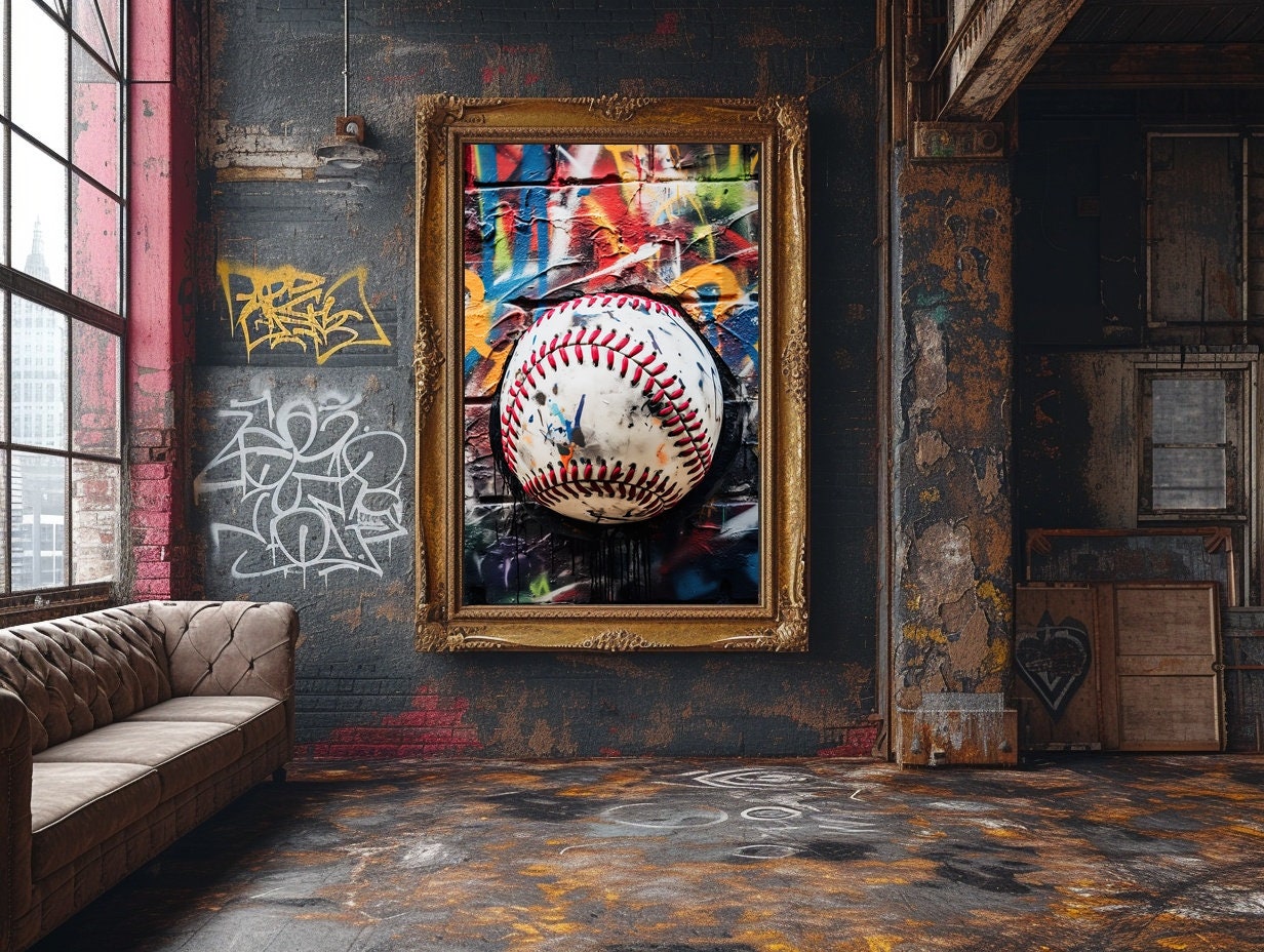 Vibrant Baseball Graffiti Art Print, Digital Sports Wall Decor ...