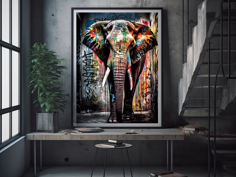 Elephant Graffiti Wall Art Printable Digital Colorful - Etsy