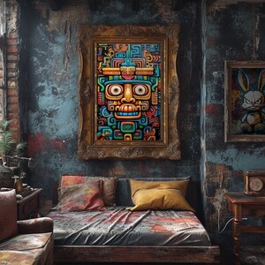 Aztec Face Graffiti Wall Art, Digital Download, Aztec Mythology Wall ...