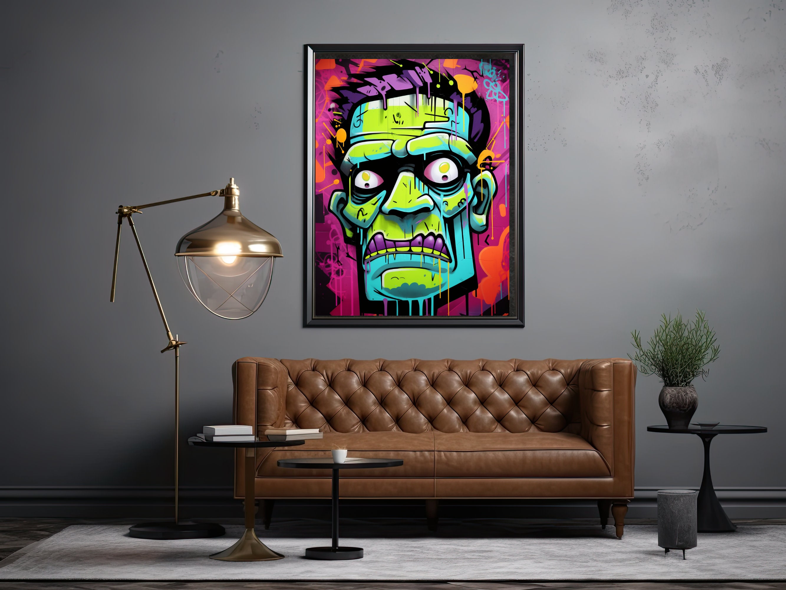 Frankenstein Graffiti Wall Art, Scary Monster Art Print, Modern, Urban ...