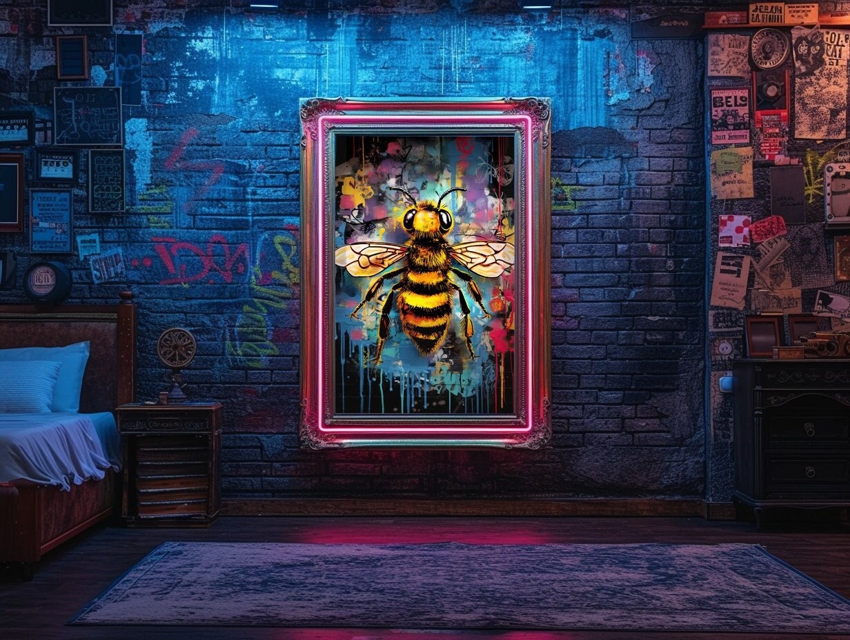 Street Art Bee Illustration, Urban Graffiti Honeybee Print, Modern Wall ...