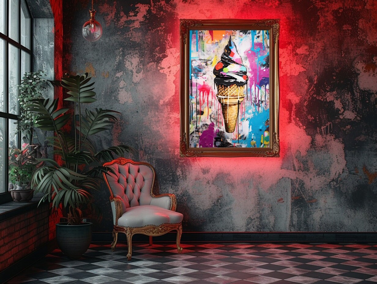 Street Art Vanilla Ice Cream Print, Modern Urban Graffiti Wall Decor ...