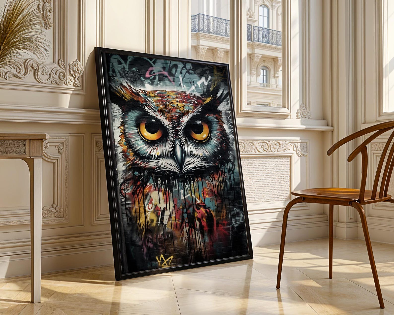 Colorful Owl Street Graffiti Art, Modern Urban Bird Wall Decor, Digital ...