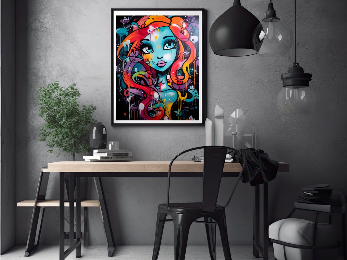 Mermaid Graffiti Wall Art Digital Download Colorful Fantasy - Etsy