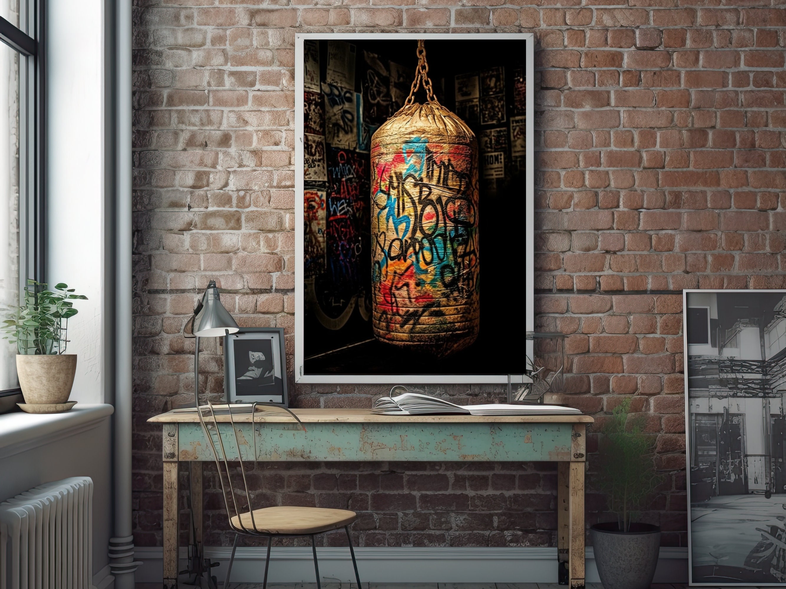 Boxing Graffiti Wall Art, Punching Bag Graffiti Print Modern, Urban ...