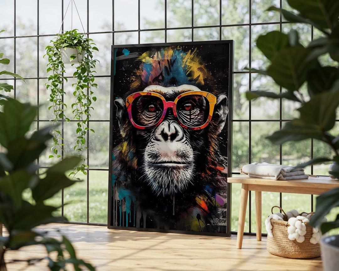 Monkey With Glasses Graffiti Wall Art, Printable Digital, Colorful ...
