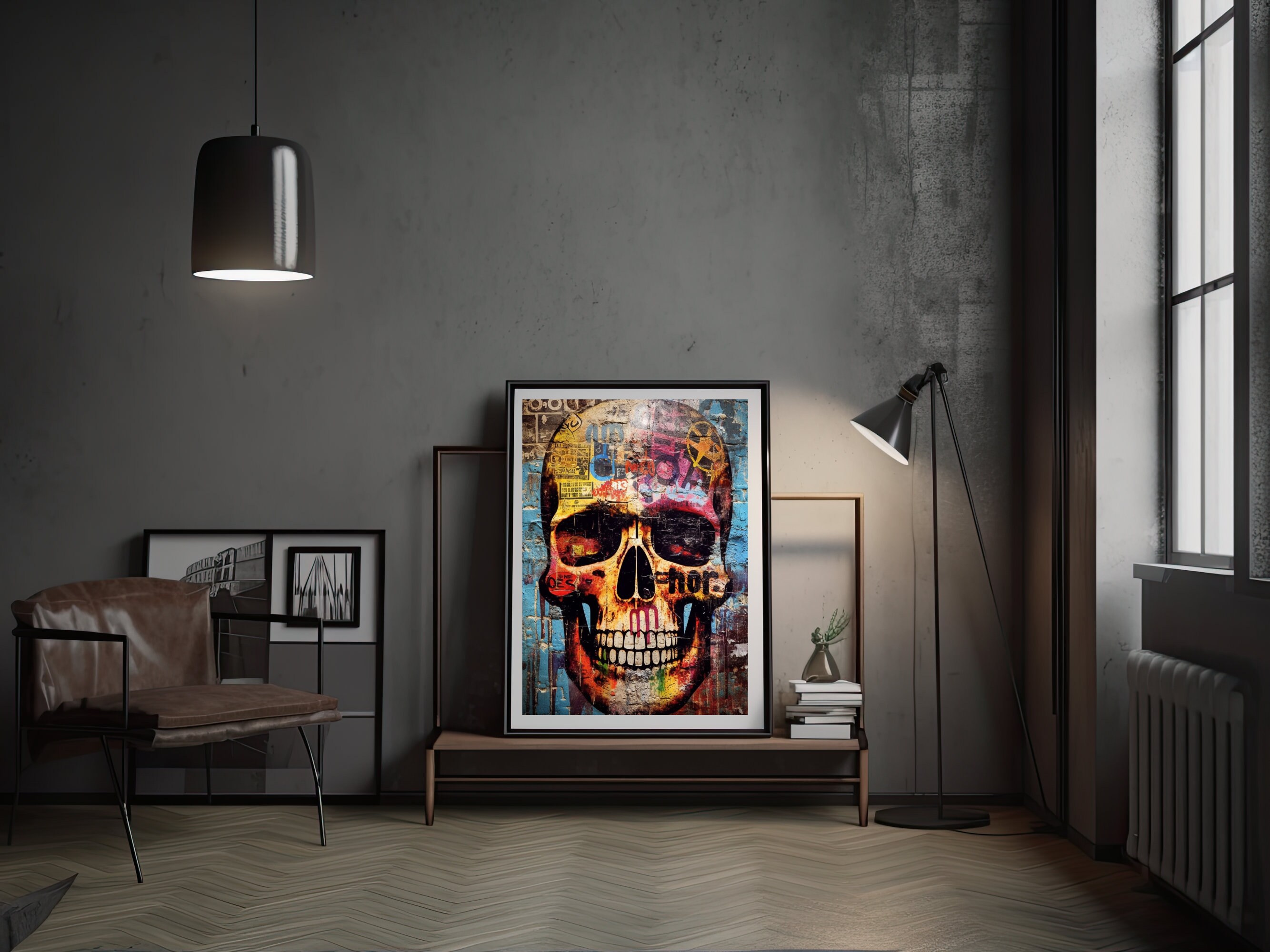 Skeleton Skull Graffiti Wall Art, Digital Art, Skull Halloween Wall ...