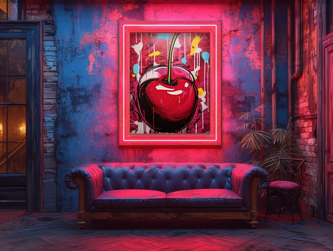 Red Cherry Graffiti Wall Art, Printable Digital, Colorful Fruit Wall ...