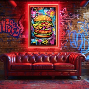 Hamburger Graffiti Wall Art, Burger Printable Digital, Modern, Urban ...