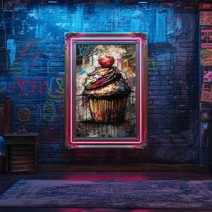 Digital Graffiti Cupcake Art, Vibrant Urban Kitchen Decor, Street Pop ...