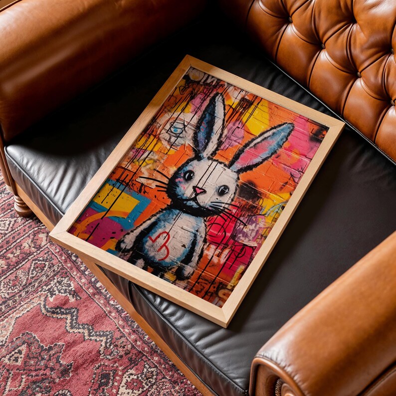 Bunny Graffiti Wall Art, Digital Print, Colorful Cute Rabbit Bunny Wall ...