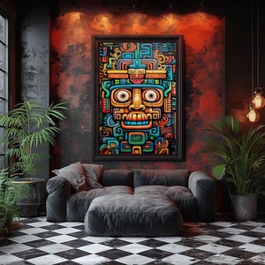 Aztec Face Graffiti Wall Art, Digital Download, Aztec Mythology Wall ...