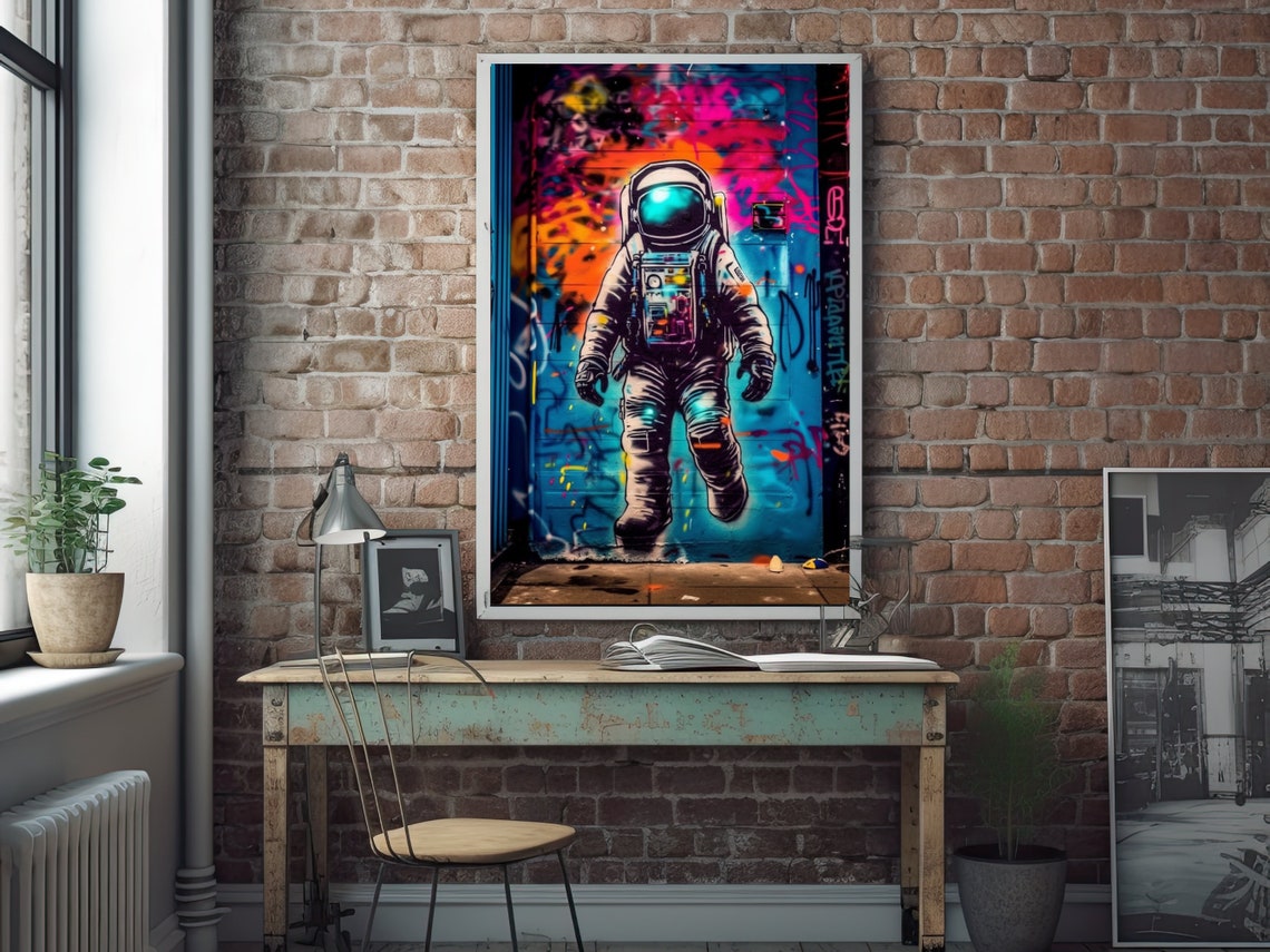 Astronaut Graffiti Wall Art, Digital Download, Modern Street Art Poster ...