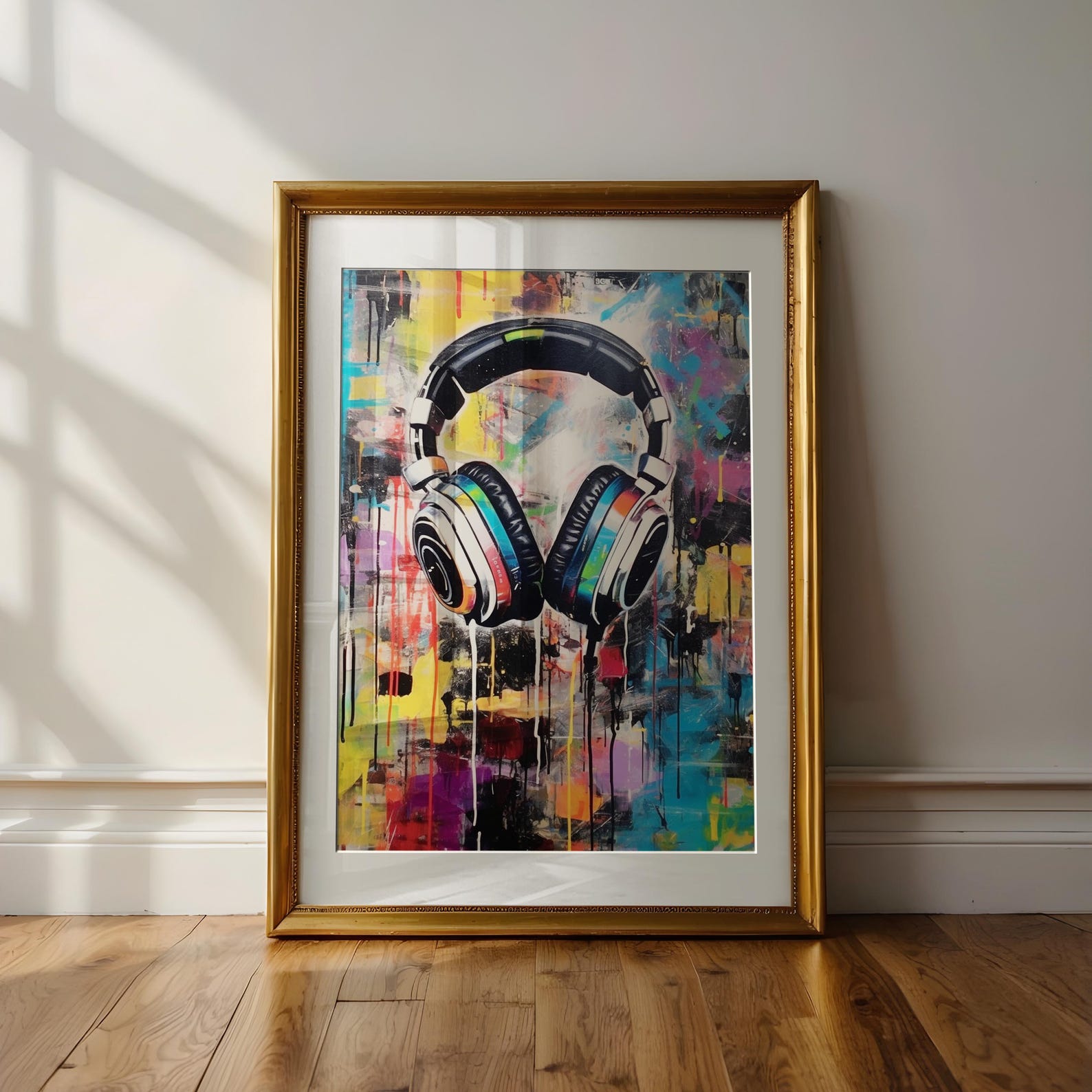 Headphones Graffiti Wall Art - Retro Music Digital Print, DJ Headphones ...