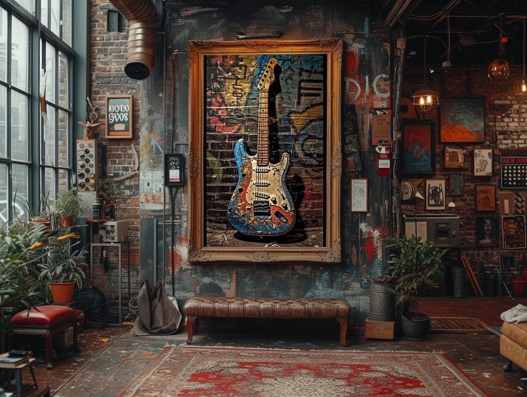 Guitar Graffiti Wall Art, Digital Download Print, Music Room Decor ...