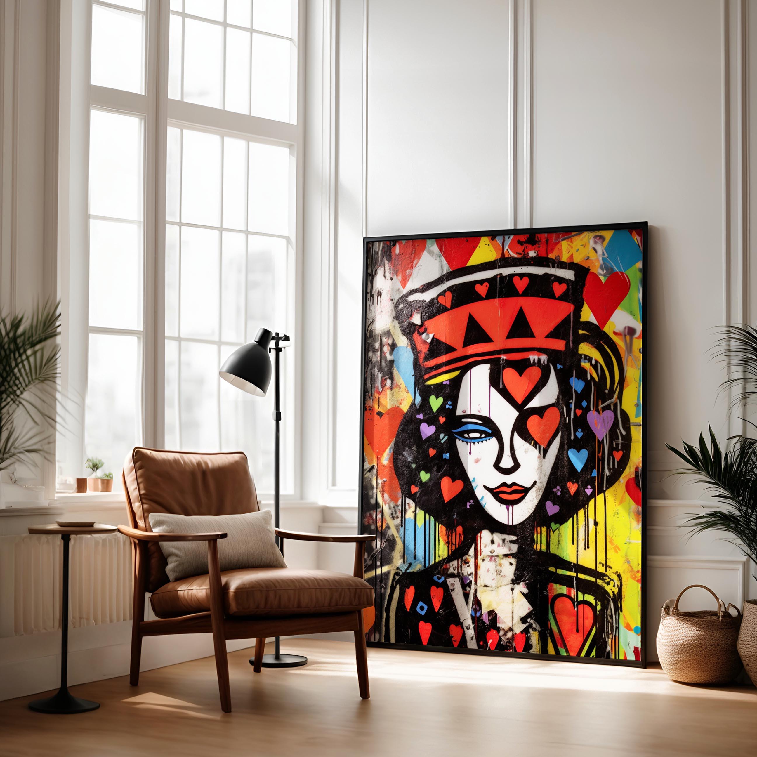 Queen of Hearts Graffiti Wall Art, Printable Digital, Playing Cards ...