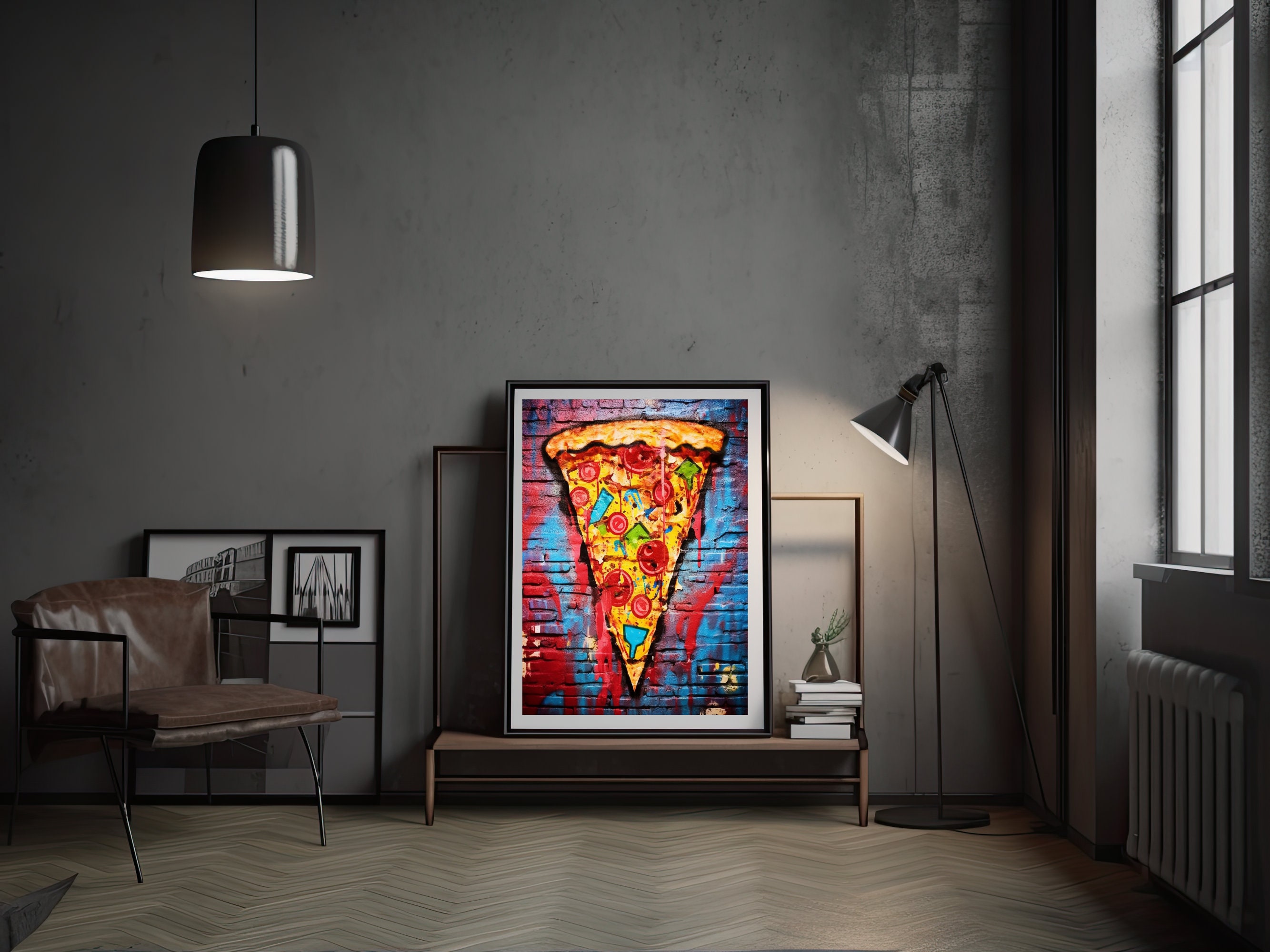 Pizza Slice Graffiti Wall Art, Pizza Print Digital Art, Pepperoni Pizza ...
