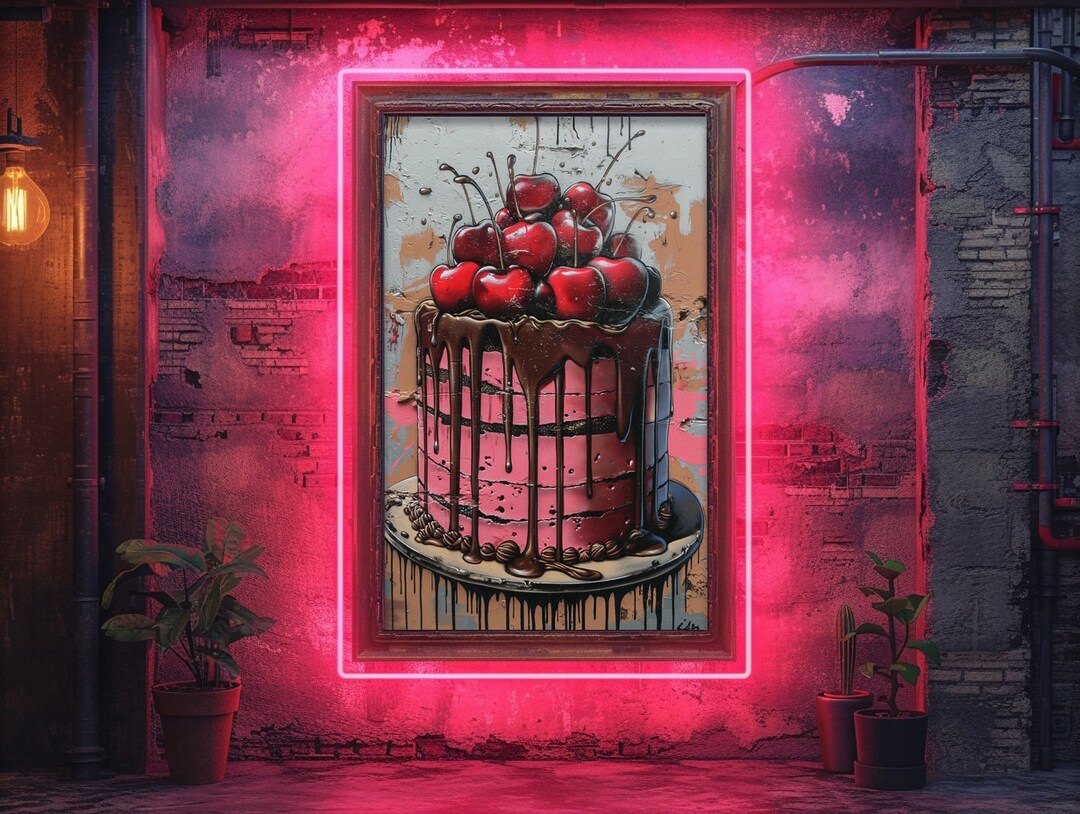 Food Graffiti Wall Art, Chocolate Cake Print, Bold Colorful Urban Wall ...