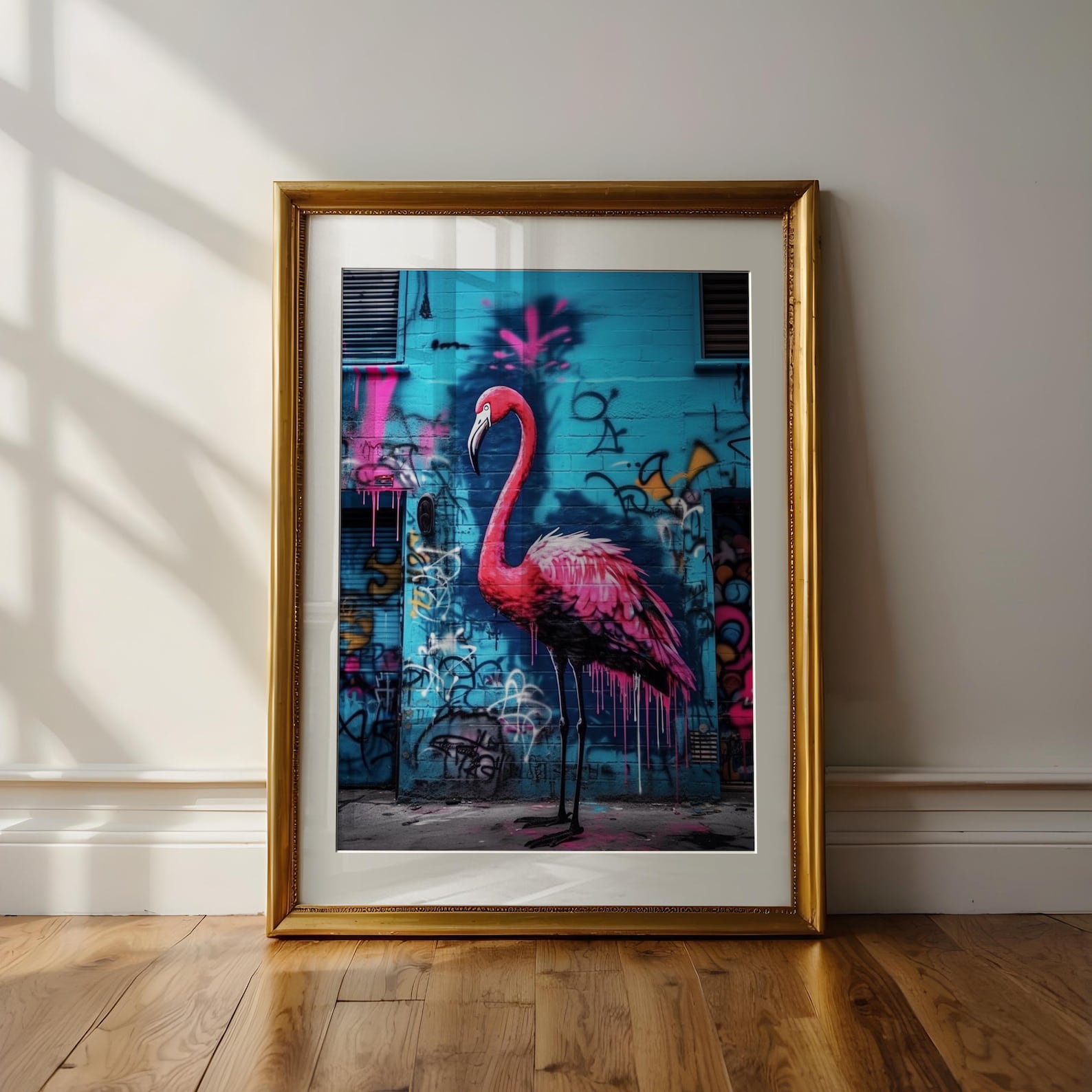 Pink Flamingo Graffiti Wall Art, Digital Download, Colorful Tropical ...