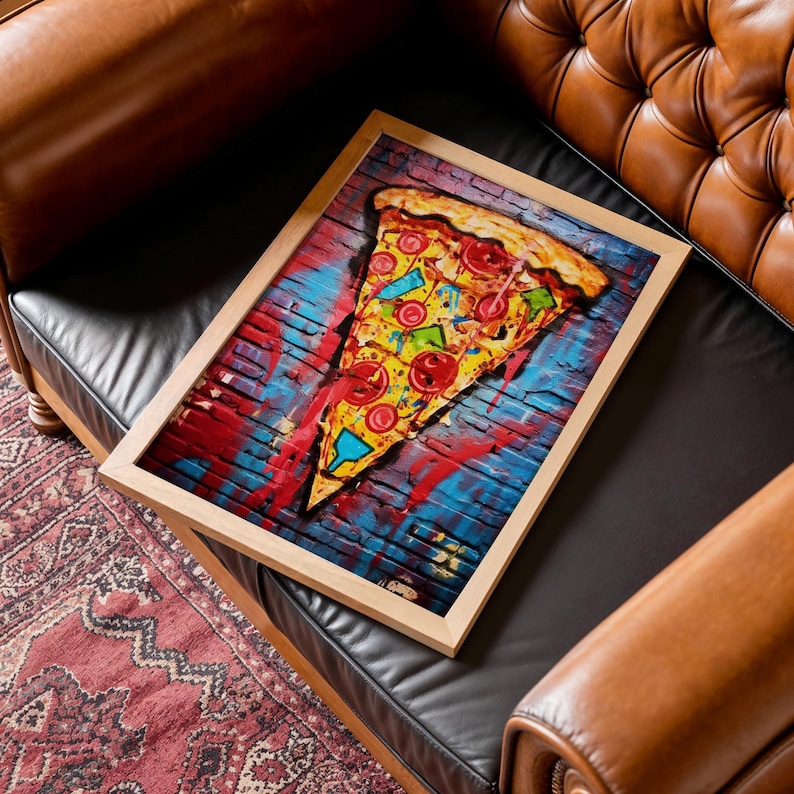 Pizza Slice Graffiti Wall Art, Pizza Print Digital Art, Pepperoni Pizza ...