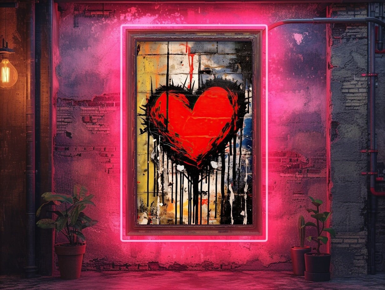 Romantic Heart Street Art Wall Decor, Expressive Colorful Graffiti ...