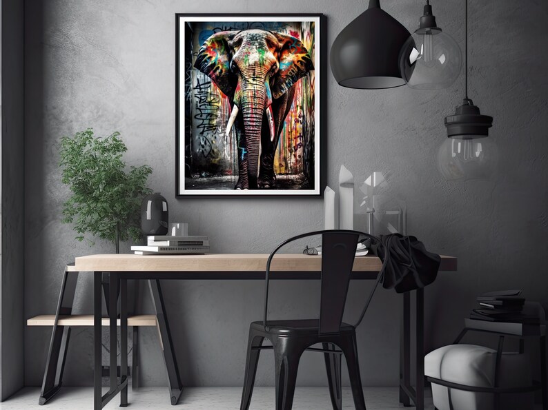Elephant Graffiti Wall Art Printable Digital Colorful - Etsy