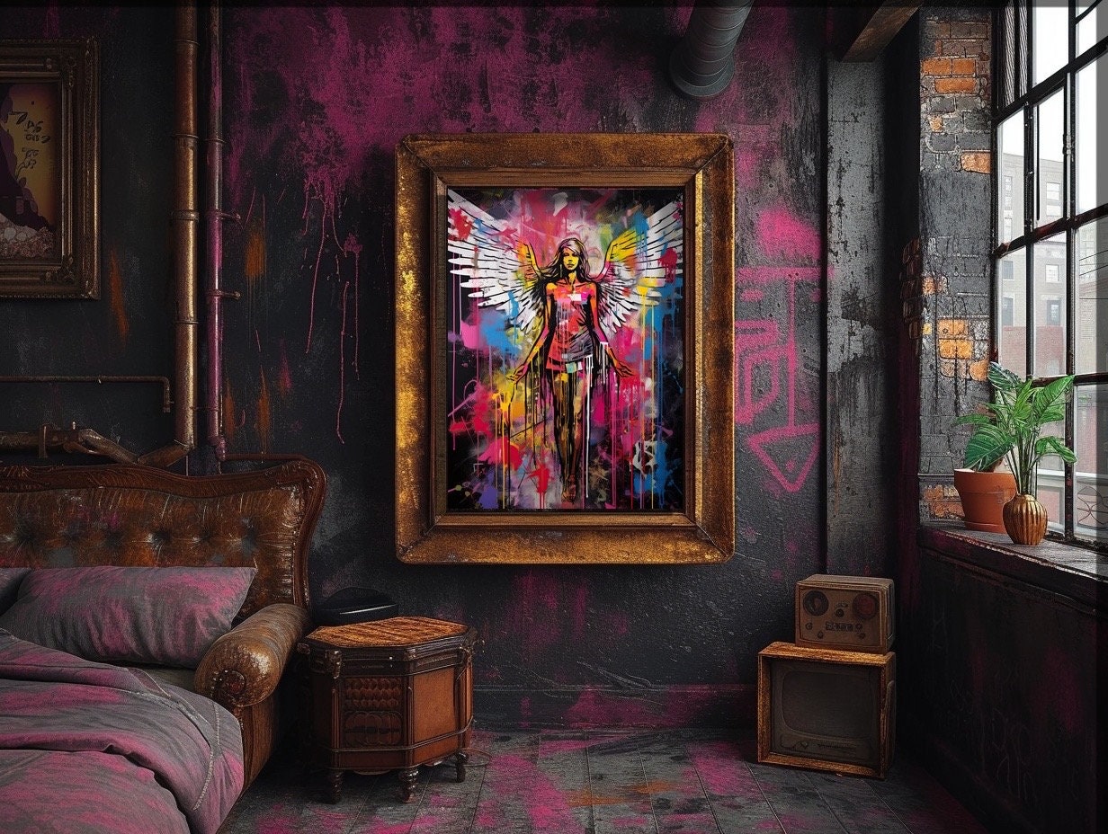 Angel Girl Graffiti Wall Art, Printable Digital, Colorful Woman Angel ...