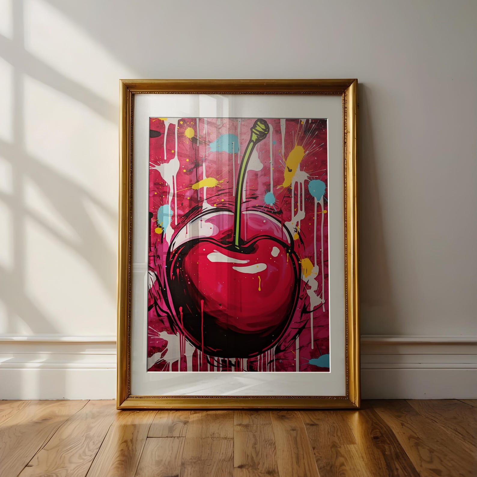 Red Cherry Graffiti Wall Art, Printable Digital, Colorful Fruit Wall ...
