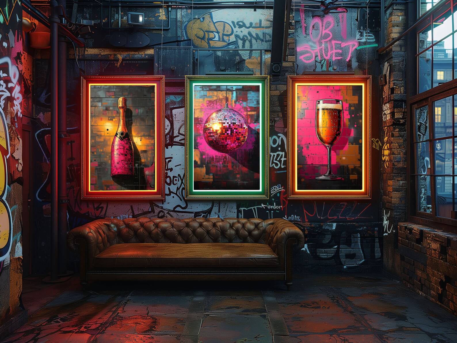 Graffiti Gallery Wall Set, Set of 3 Party Prints, Disco Ball, Champagne ...