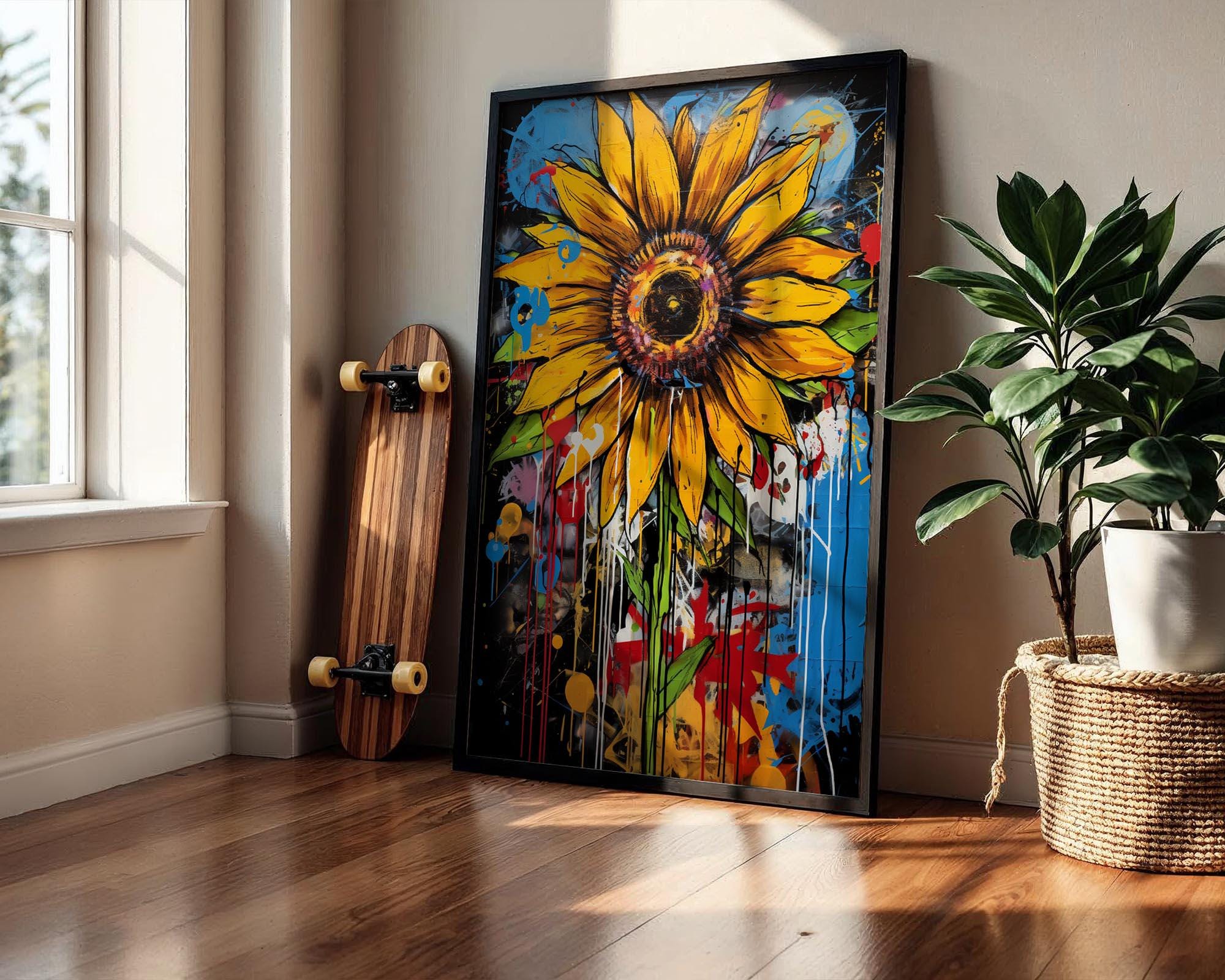 Sunflower Graffiti Wall Art, Botanical Digital Art Print, Flower ...