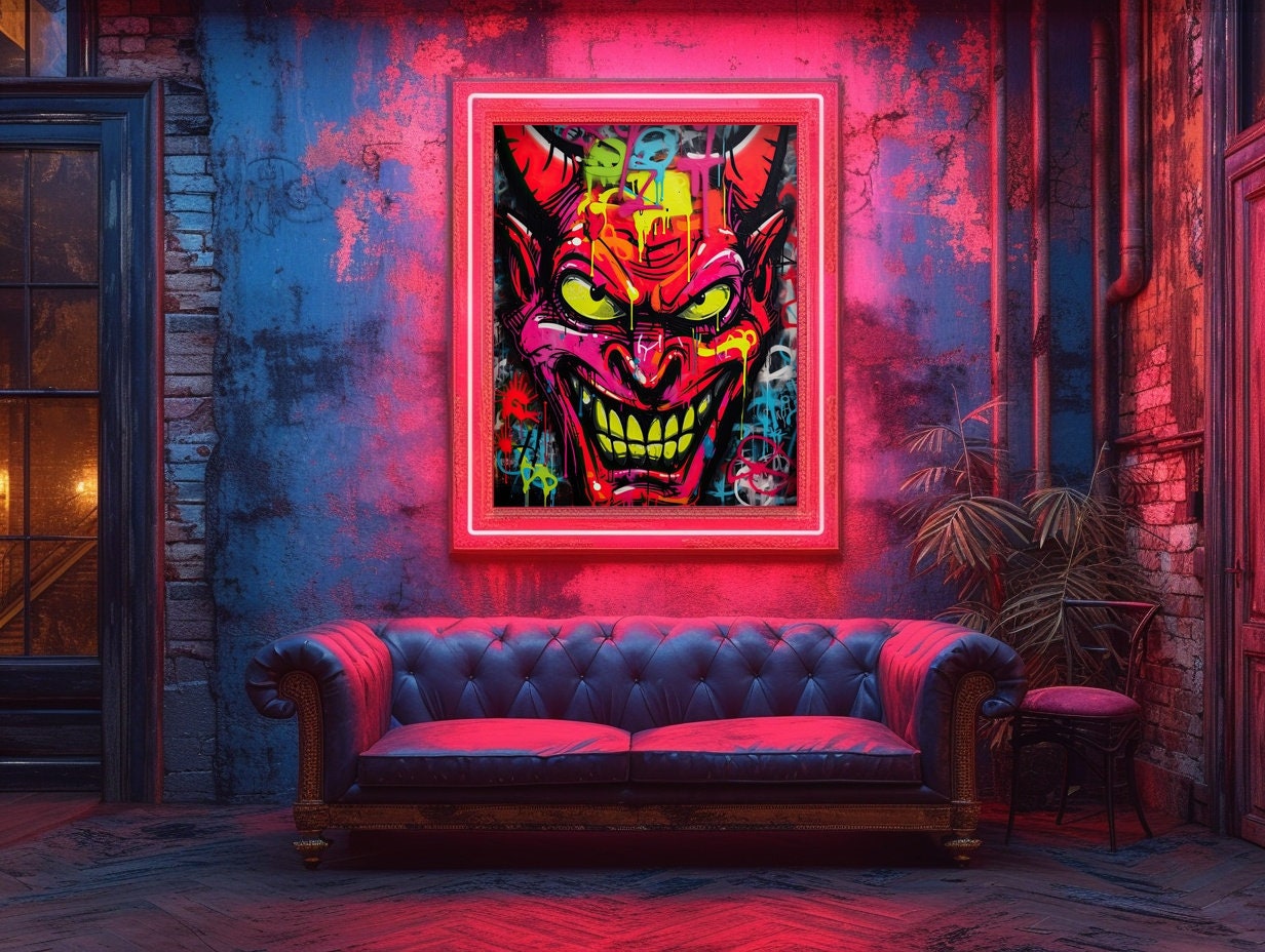 Red Devil Graffiti Wall Art, Digital Download, Demon Horns Art Print ...