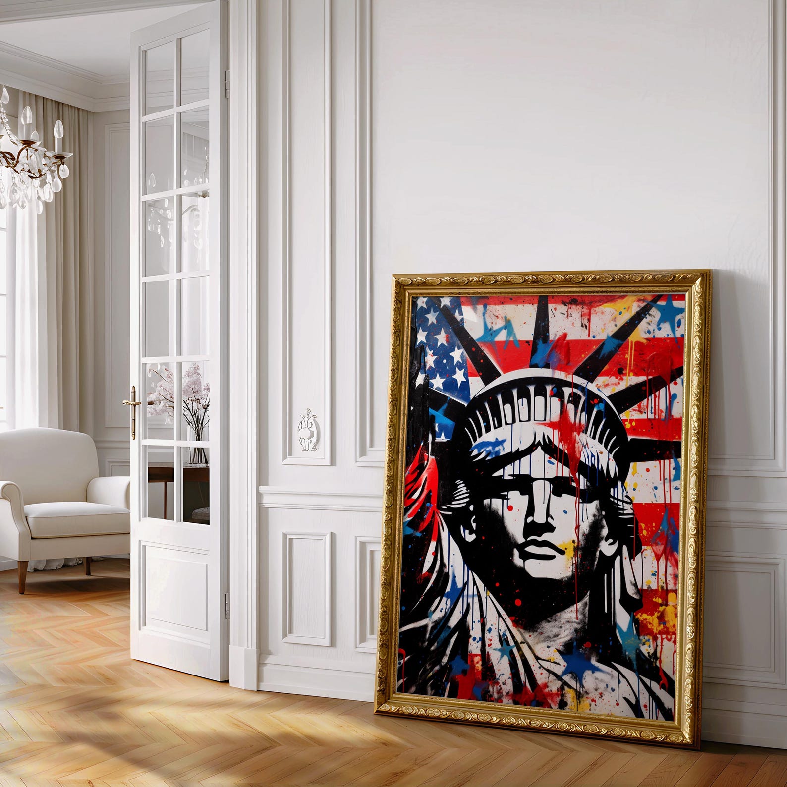 Set of 3 Iconic Graffiti Wall Art, American Flag, Statue of Liberty ...