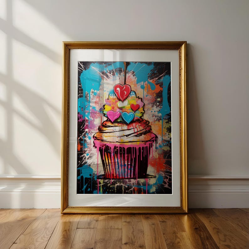 Artistic Cupcake Wall Decor, Graffiti Style Digital Art, Urban Bakery ...