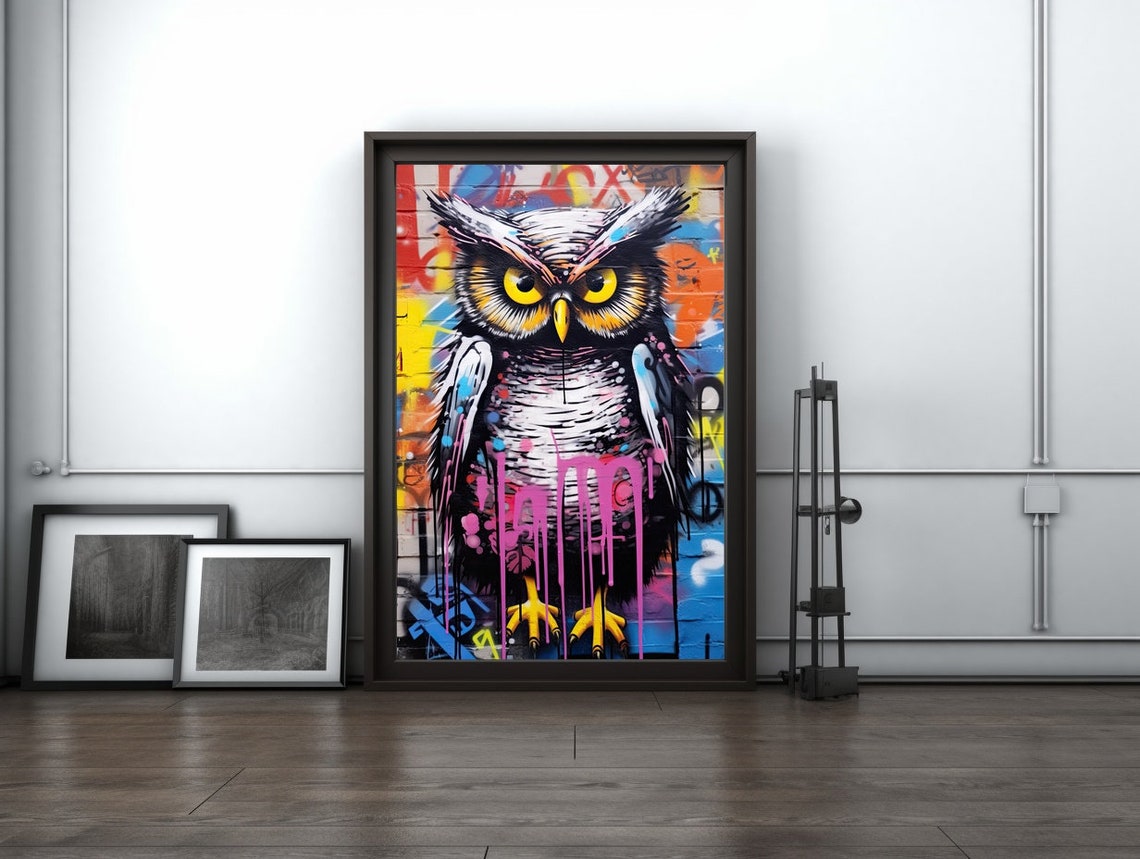 Night Owl Graffiti Wall Art, Colorful Urban Street Bird Decor, Modern ...