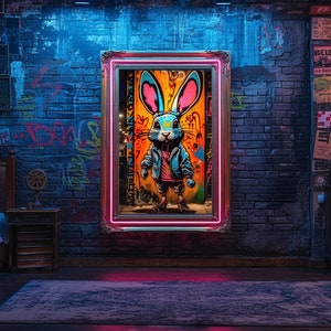 Colorful Bunny Graffiti Wall Art, Digital Download, Stylish Bunny Wall ...