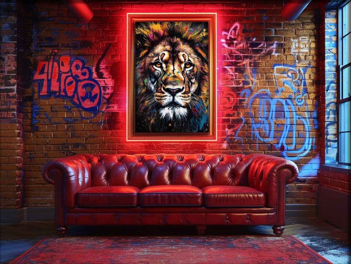 Lion Head Graffiti Wall Art, Wild Animal Lion Graffiti Print, Street ...