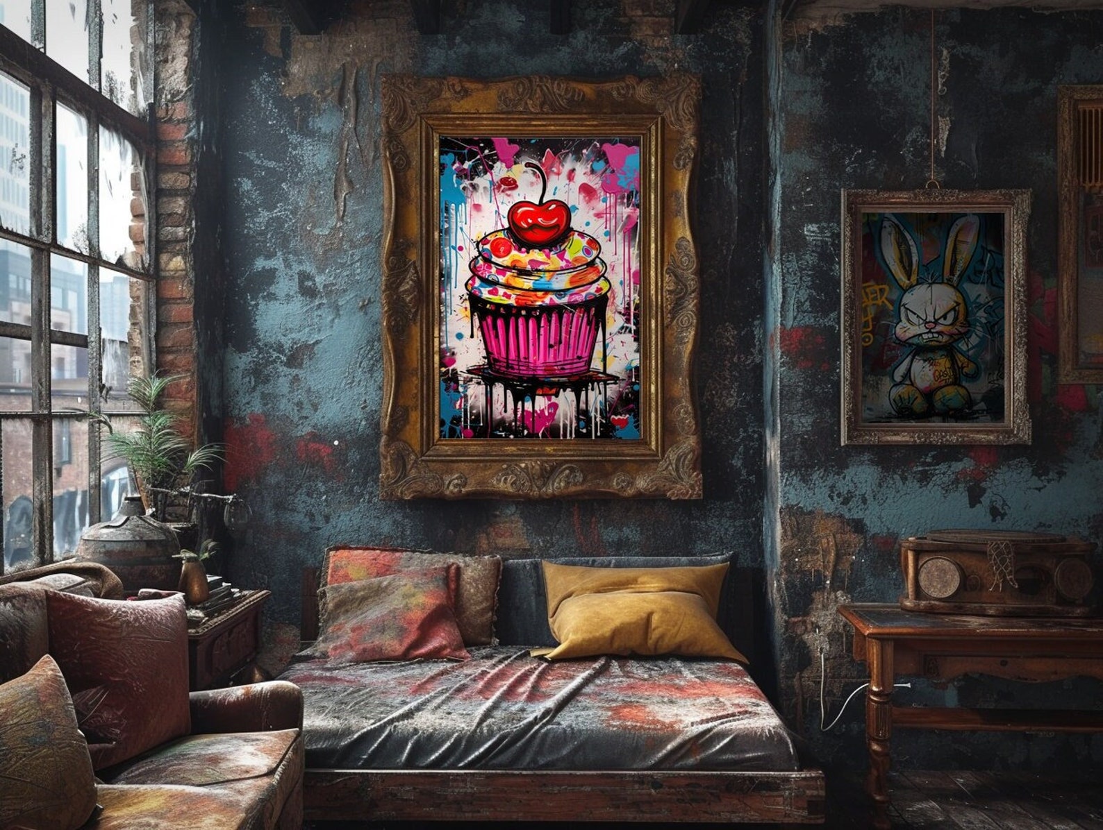 Colorful Cupcake Graffiti Wall Art, Digital Print, Modern, Urban ...