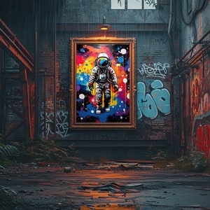 Banksy Astronaut Graffiti Wall Art, Digital Download, Colorful Spaceman ...