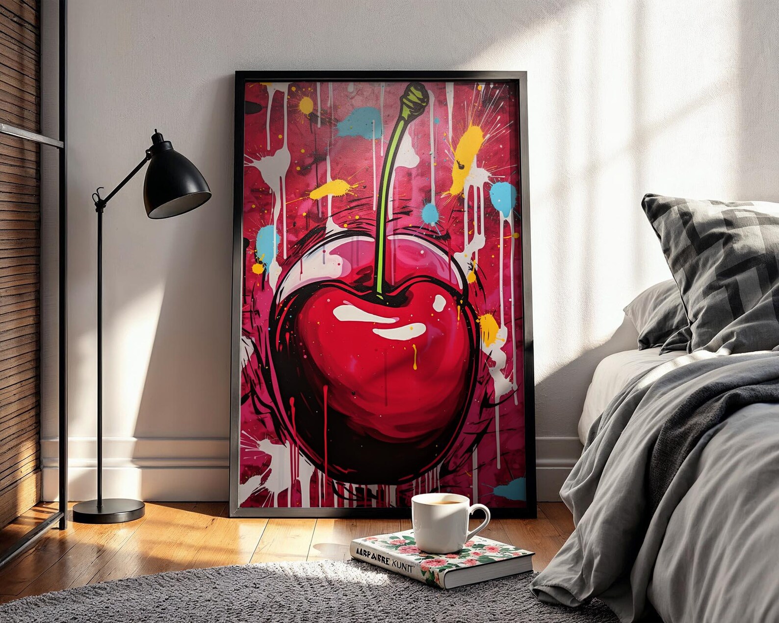 Red Cherry Graffiti Wall Art, Printable Digital, Colorful Fruit Wall ...