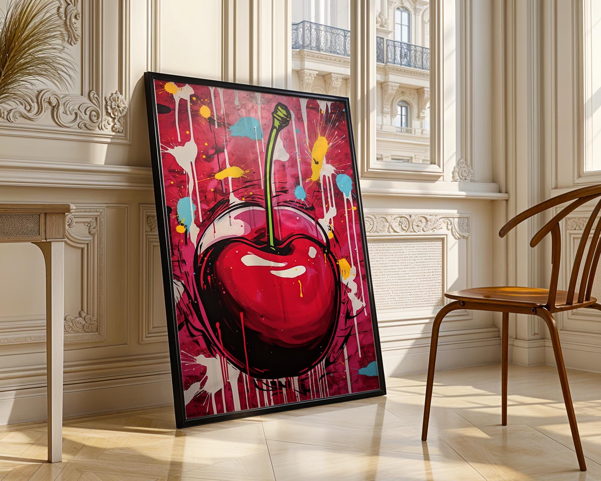 Red Cherry Graffiti Wall Art, Printable Digital, Colorful Fruit Wall ...